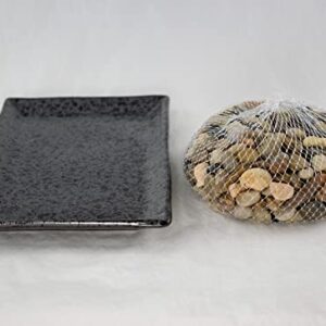 7.75" Rectangular Black Stain Ceramic Humidity/Drip Tray for Bonsai Tree + Rock