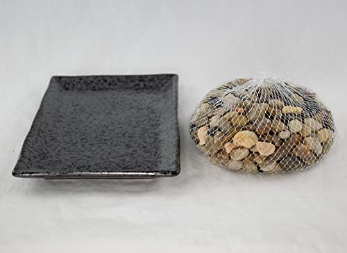 7.75" Rectangular Black Stain Ceramic Humidity/Drip Tray for Bonsai Tree + Rock