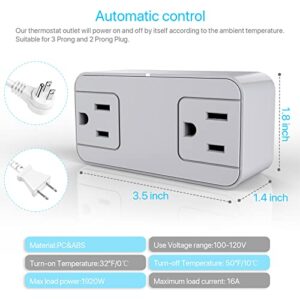 Ehaijia Thermostatically Controlled Dual Outlet, Cold Weather Thermo Plug,Automatic Switch On Below 32°F&Off Over 50°F,Free from Turn Heater On by Yourself in Freezing Weather,Save Energy and Effort