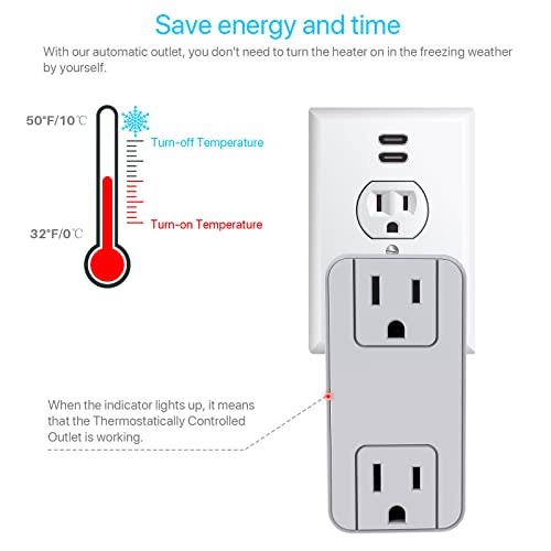 Ehaijia Thermostatically Controlled Dual Outlet, Cold Weather Thermo Plug,Automatic Switch On Below 32°F&Off Over 50°F,Free from Turn Heater On by Yourself in Freezing Weather,Save Energy and Effort