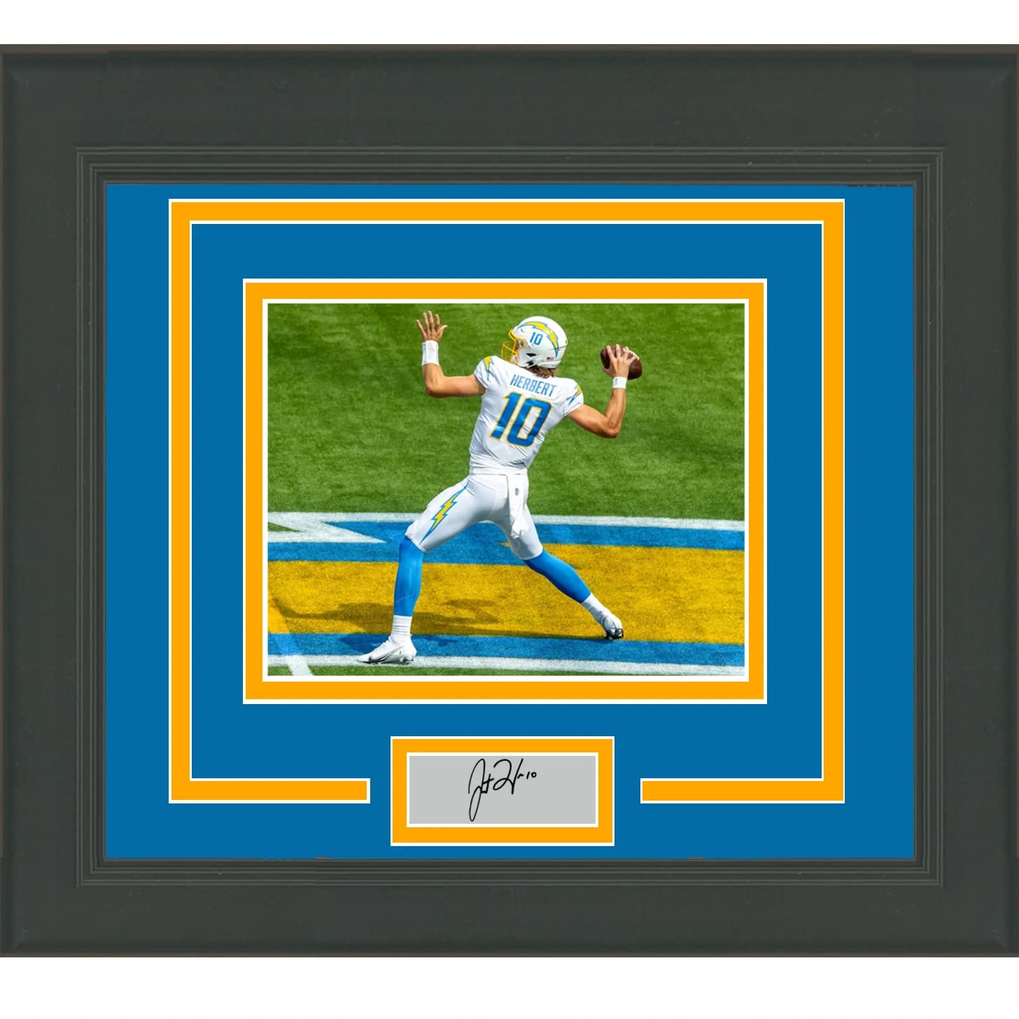 Framed Justin Herbert Facsimile Laser Engraved Signature Auto Los Angeles Charger 15x16 Football Photo