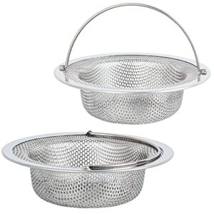 kitchen sink strainer basket catcher with upgrade fast flow design, qtimal 2 pack anti-clogging stainless steel drain filter with handle for most kitchen drains, rust free and dishwasher safe