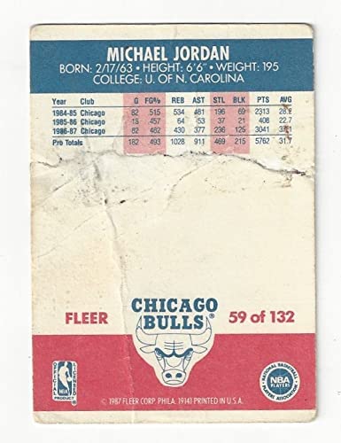 Michael Jordan Fleer (Rare) Collectible Basketball Card - 1987 Fleer Basketball Card #59 of 132 (Bulls)