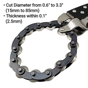 MacWork Tailpipe Cutter，Exhaust Tube Chain Cutter，Features Pipe Cutter Chain/Cutting Wheels，Black