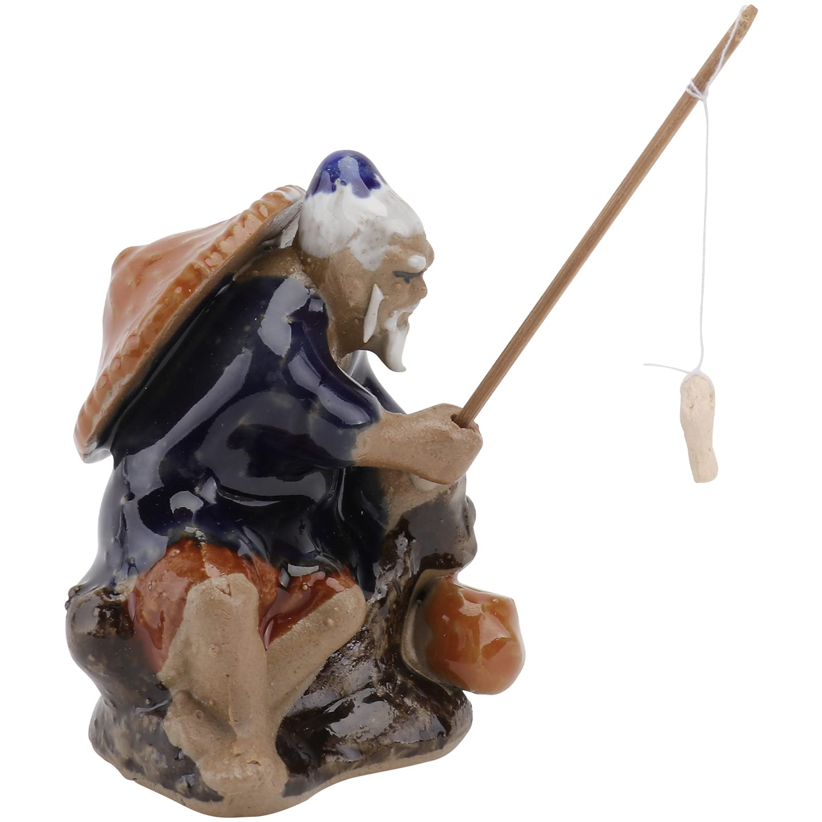 Vaguelly 1pc Fisherman Ornament Figurines Garden Ornament Old Man Figurine Miniature Ornaments DIY Bonsai Crafts Fireplace Decor Aquarium Adornments Elder Human Body Ceramics Zen Garden