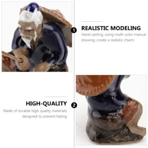 Vaguelly 1pc Fisherman Ornament Figurines Garden Ornament Old Man Figurine Miniature Ornaments DIY Bonsai Crafts Fireplace Decor Aquarium Adornments Elder Human Body Ceramics Zen Garden