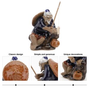 Vaguelly 1pc Fisherman Ornament Figurines Garden Ornament Old Man Figurine Miniature Ornaments DIY Bonsai Crafts Fireplace Decor Aquarium Adornments Elder Human Body Ceramics Zen Garden