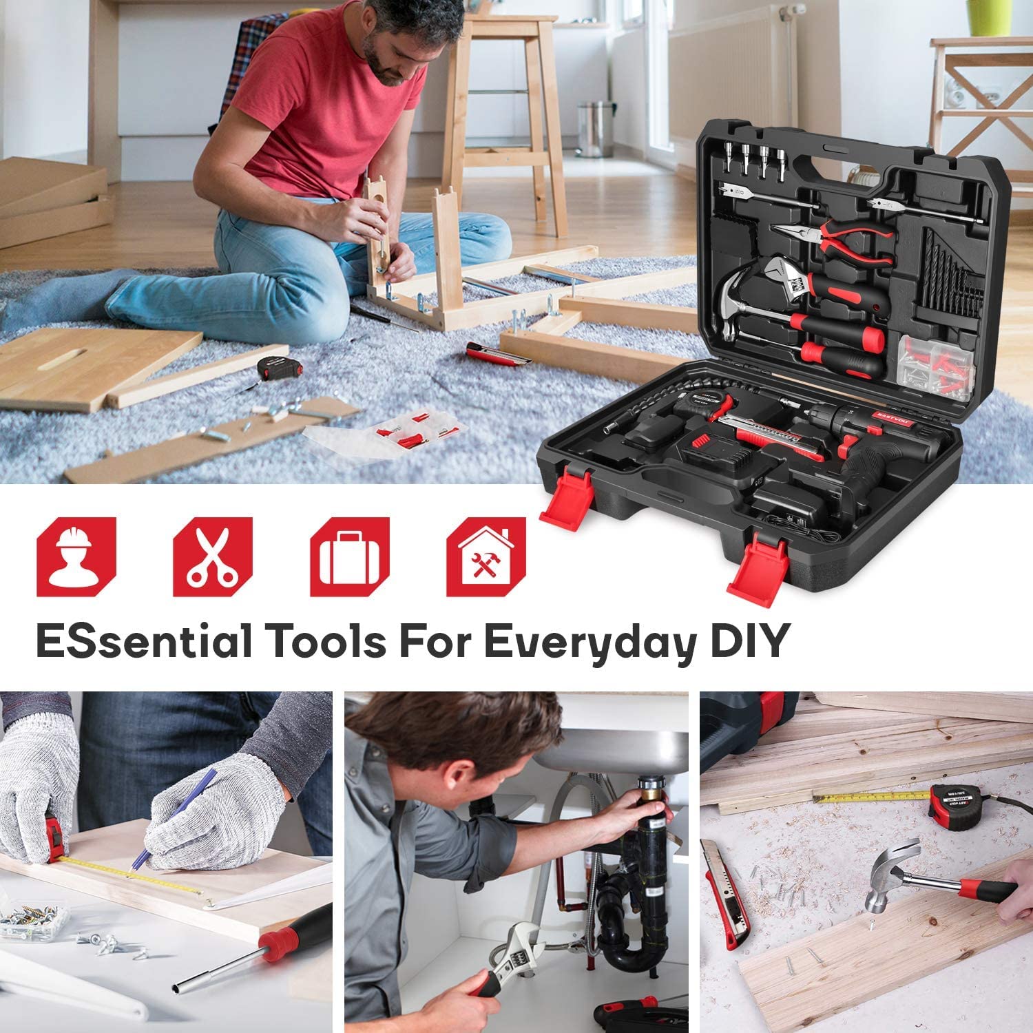 20V Cordless Electric Drill Set, 168 Pieces Power Drill Driver Kit, Max 310in.lbs with Tool Case for Home Repair 18+1 Poisition Torque Drill for Metal, Wood, Plastics by Excited Work