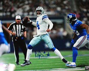 dak prescott autographed dallas cowboys 16x20 v. giants photo-beckett w hologram blue