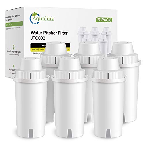 Aqualink JFC002 Replacement for Brita Longlast Water Filter, Compatible with standard Mavea 107007,Brita Classic 35557,ob03,6Pack.