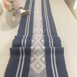 Fine table runner on waisted loom and hand embroidery