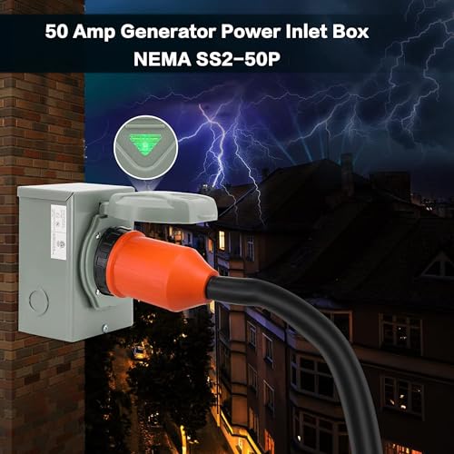 Finderomend 25 ft 50 Amp Generator Cord and Power Inlet Box Combo Kit,125/250 Volts,Generator Power Cord NEMA 14-50P to SS2-50R Extension Cord,for Home RV Backup Power Solution