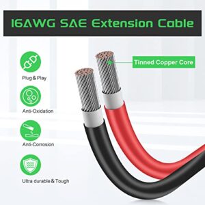 SAE to SAE Cable 10FT 16AWG, Bateria Power SAE Extension Cable Battery Charger Extension Cord, Quick Disconnect Connector Solar Panel Extension Wire with SAE Polarity Reverse for Automotive, RV