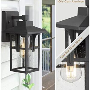 HWH INVESTMENT Outdoor Wall Light 2 Pack, Exterior Wall Sconce Light Fixtures with Seeded Glass, Farmhouse 1-Light Porch Light Waterproof for Patio Balcony Indoor, Matte Black, 5HX62B-2PK BK