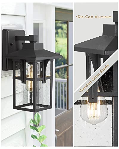 HWH INVESTMENT Outdoor Wall Light 2 Pack, Exterior Wall Sconce Light Fixtures with Seeded Glass, Farmhouse 1-Light Porch Light Waterproof for Patio Balcony Indoor, Matte Black, 5HX62B-2PK BK