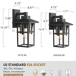 HWH INVESTMENT Outdoor Wall Light 2 Pack, Exterior Wall Sconce Light Fixtures with Seeded Glass, Farmhouse 1-Light Porch Light Waterproof for Patio Balcony Indoor, Matte Black, 5HX62B-2PK BK