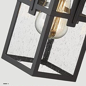 HWH INVESTMENT Outdoor Wall Light 2 Pack, Exterior Wall Sconce Light Fixtures with Seeded Glass, Farmhouse 1-Light Porch Light Waterproof for Patio Balcony Indoor, Matte Black, 5HX62B-2PK BK