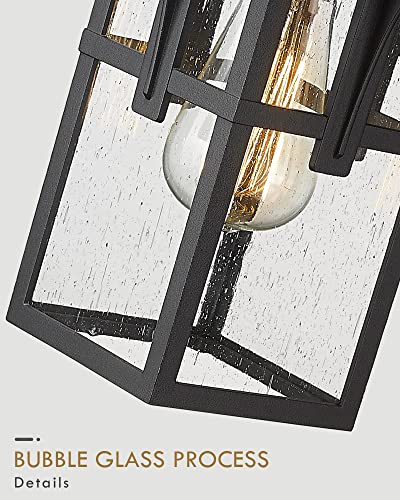 HWH INVESTMENT Outdoor Wall Light 2 Pack, Exterior Wall Sconce Light Fixtures with Seeded Glass, Farmhouse 1-Light Porch Light Waterproof for Patio Balcony Indoor, Matte Black, 5HX62B-2PK BK