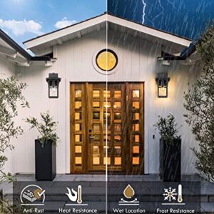 HWH INVESTMENT Outdoor Wall Light 2 Pack, Exterior Wall Sconce Light Fixtures with Seeded Glass, Farmhouse 1-Light Porch Light Waterproof for Patio Balcony Indoor, Matte Black, 5HX62B-2PK BK