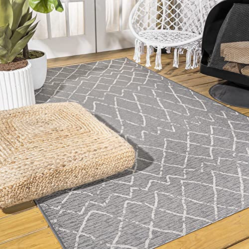 JONATHAN Y SMB114A-3 Madaba Moroccan Trellis Indoor Outdoor Area Rug Bohemian Coastal Easy Cleaning Bedroom Kitchen Backyard Patio Non Shedding, 3 X 5, Black/Cream, Gray/Cream