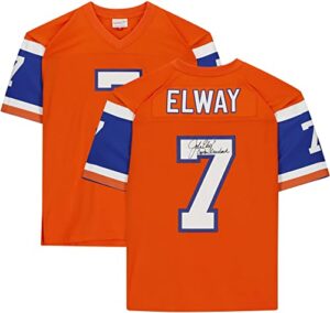 john elway denver broncos autographed mitchell & ness orange replica jersey with "captain comeback" inscription - autographed nfl jerseys