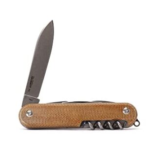 MKM Maniago Knife Makers MALGA 6 Pocket Knife and Multi Tool, Blade, Bottle Opener, Screwdriver, Can Opener, Corkscrew, Awl, and Fork, Slip Joint Mechanism, Made in Italy (Natural Micarta)