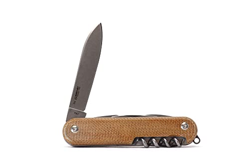 MKM Maniago Knife Makers MALGA 6 Pocket Knife and Multi Tool, Blade, Bottle Opener, Screwdriver, Can Opener, Corkscrew, Awl, and Fork, Slip Joint Mechanism, Made in Italy (Natural Micarta)