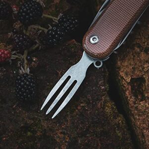 MKM Maniago Knife Makers MALGA 6 Pocket Knife and Multi Tool, Blade, Bottle Opener, Screwdriver, Can Opener, Corkscrew, Awl, and Fork, Slip Joint Mechanism, Made in Italy (Natural Micarta)