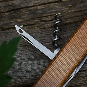 MKM Maniago Knife Makers MALGA 6 Pocket Knife and Multi Tool, Blade, Bottle Opener, Screwdriver, Can Opener, Corkscrew, Awl, and Fork, Slip Joint Mechanism, Made in Italy (Natural Micarta)