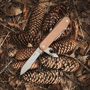 MKM Maniago Knife Makers MALGA 6 Pocket Knife and Multi Tool, Blade, Bottle Opener, Screwdriver, Can Opener, Corkscrew, Awl, and Fork, Slip Joint Mechanism, Made in Italy (Natural Micarta)