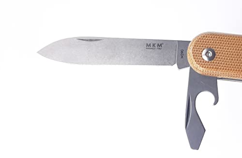 MKM Maniago Knife Makers MALGA 6 Pocket Knife and Multi Tool, Blade, Bottle Opener, Screwdriver, Can Opener, Corkscrew, Awl, and Fork, Slip Joint Mechanism, Made in Italy (Natural Micarta)