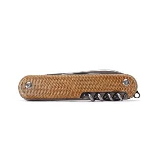 MKM Maniago Knife Makers MALGA 6 Pocket Knife and Multi Tool, Blade, Bottle Opener, Screwdriver, Can Opener, Corkscrew, Awl, and Fork, Slip Joint Mechanism, Made in Italy (Natural Micarta)