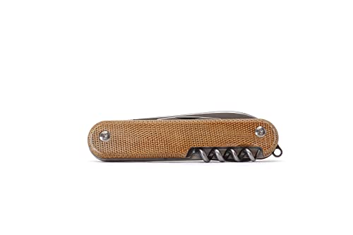 MKM Maniago Knife Makers MALGA 6 Pocket Knife and Multi Tool, Blade, Bottle Opener, Screwdriver, Can Opener, Corkscrew, Awl, and Fork, Slip Joint Mechanism, Made in Italy (Natural Micarta)