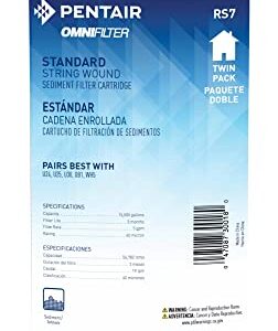 Pentair OMNIFilter RS7 Sediment Water Filter, 10-Inch, Standard Whole House String Wound Sediment Replacement Cartridge, 10'' x 2.5'', 40 Micron, Pack of 2, White