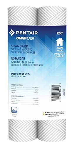 Pentair OMNIFilter RS7 Sediment Water Filter, 10-Inch, Standard Whole House String Wound Sediment Replacement Cartridge, 10'' x 2.5'', 40 Micron, Pack of 2, White