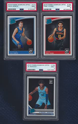 PANINI DONRUSS OPTIC LUKA DONCIC TRAE YOUNG & JA MORANT 3 CARD ROOKIE LOT GRADED PSA 9 MINT NBA SUPERSTAR PLAYERS