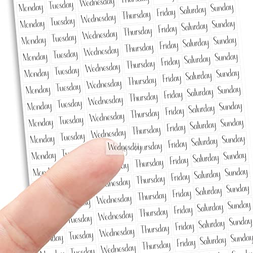 Micro Clear Day of The Week Stickers, 126 stickers .30" tall, 18 weeks, Black Lettering, Modern Functional Planning Stickers