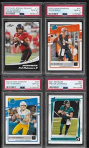 psa 10 patrick"pat" mahomes special edition joe burrow justin herbert trevor lawrence 4 card rookie lot panini donruss & leaf graded psa 10 nfl star young quarterbacks