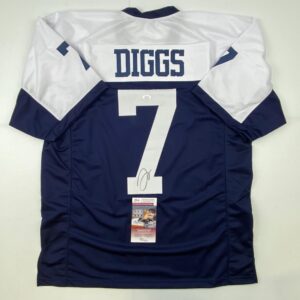 autographed/signed trevon diggs dallas thanksgiving day football jersey jsa coa