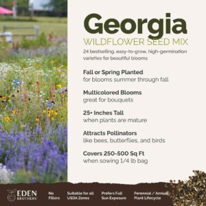 Eden Brothers Georgia Wildflower Mixed Seeds for Planting, 1/4 lb, 120,000+ Seeds with Cornflower, Cosmos, African Daisy | Attracts Pollinators, Plant in Spring or Fall, Zones 3, 4, 5, 6, 7, 8, 9, 10