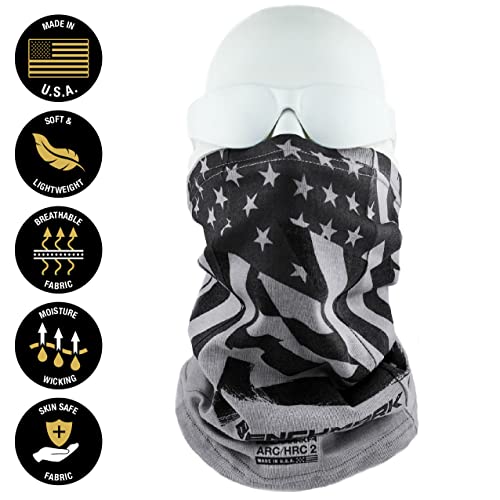 BENCHMARK FR Flame Resistant Face Mask Neck Gaiter - CAT2 (American Flag, Gray)