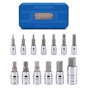 mayouko 13pcs metric hex bit socket set, cr-v allen bit socket kit, s2 steel, 2mm - 14mm, 1/4", 3/8" & 1/2" drive