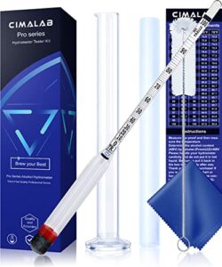 cimalab hydrometer alcohol meter test kit, hydrometer alcohol 0-200 proof & 0-100 tralle with hydrometer test jar, alcohol proof tester for liquor, moonshine, proofing distilled