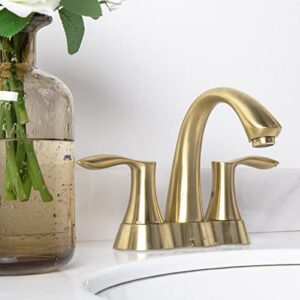 Brushed Gold Bathroom Faucet, Lava Odoro Brass 4 Inch Centerset Bathroom Sink Faucet Two Handle Vanity Faucet with Pop up Drain Assembly Supply Line, Spot-Resistant, BF423-SG