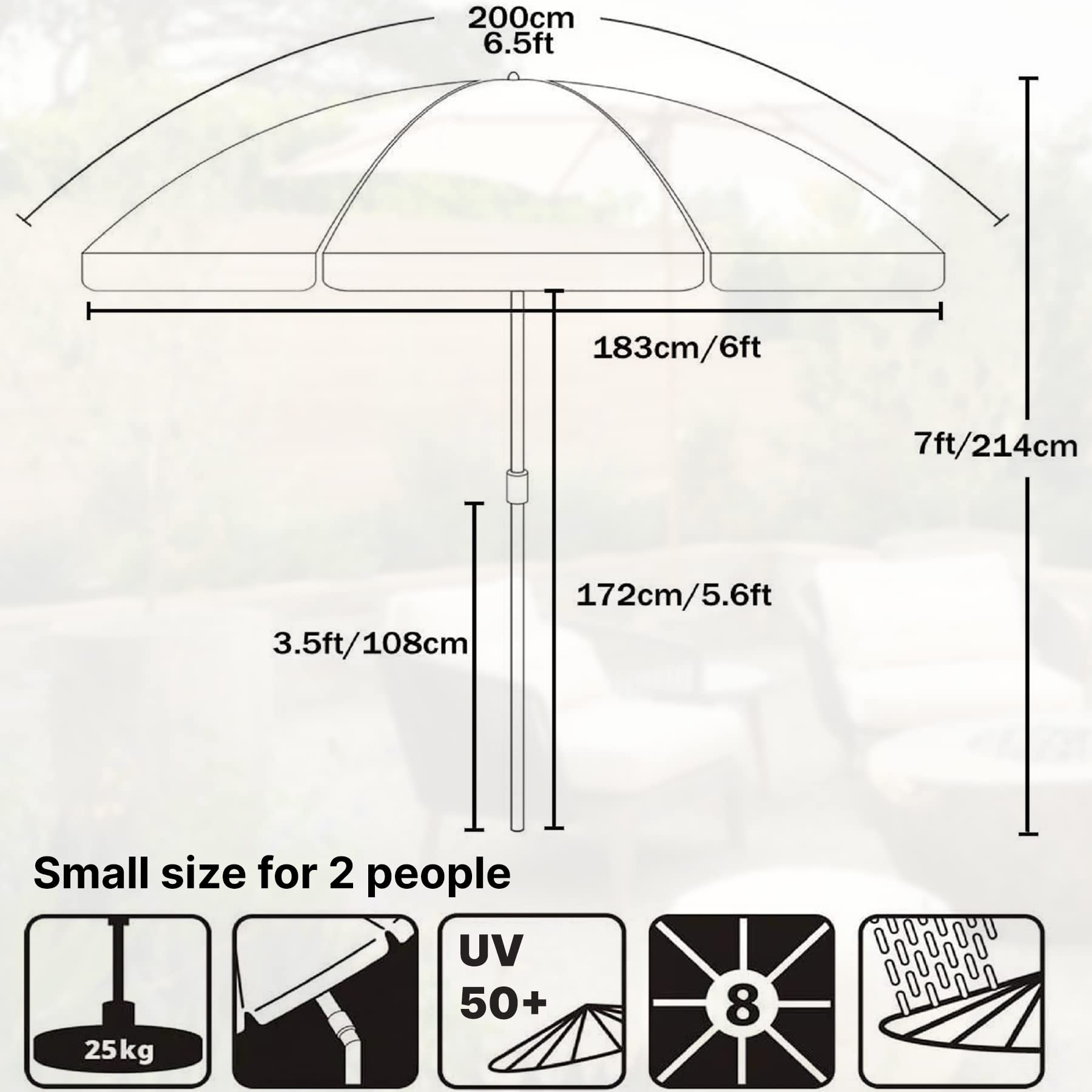 AMMSUN Patio Umbrella Market Table Umbrella 6.5 ft Tilt Steel Pole UPF50+ Protection, Umbrellas and their Parts Great for Outdoor Garden Backyard, Beige