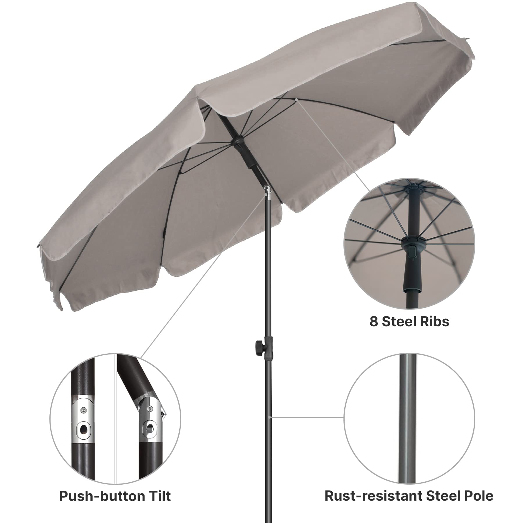 AMMSUN Patio Umbrella Market Table Umbrella 6.5 ft Tilt Steel Pole UPF50+ Protection, Umbrellas and their Parts Great for Outdoor Garden Backyard, Beige