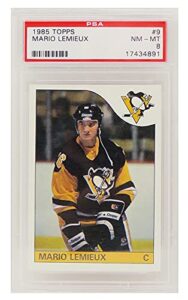 mario lemieux (pittsburgh penguins) 1985 topps hockey rc rookie card #9 - (psa 8 nm-mt) (f)