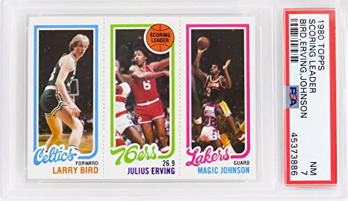 Larry Bird, Magic Johnson & Julius Erving 1980 Topps Scoring Leader RC Card (PSA 7 NM)(PWCC Top 30% Eye Appeal)(D)