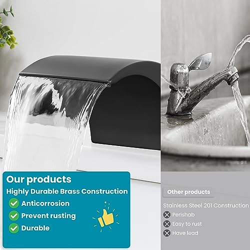 gotonovo Matte Black 8 Inch Waterfall Widespread Bathroom Sink Faucet 3 Holes Deck Mounted 8-16 Inch Double Handles Commercial with Pop Up Drain