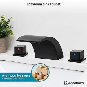 gotonovo Matte Black 8 Inch Waterfall Widespread Bathroom Sink Faucet 3 Holes Deck Mounted 8-16 Inch Double Handles Commercial with Pop Up Drain